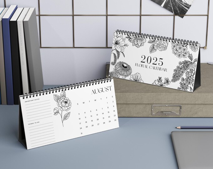 Botanical Minimalist Desk Calendar, Neutral 2025 Grid Desktop Organizer ...