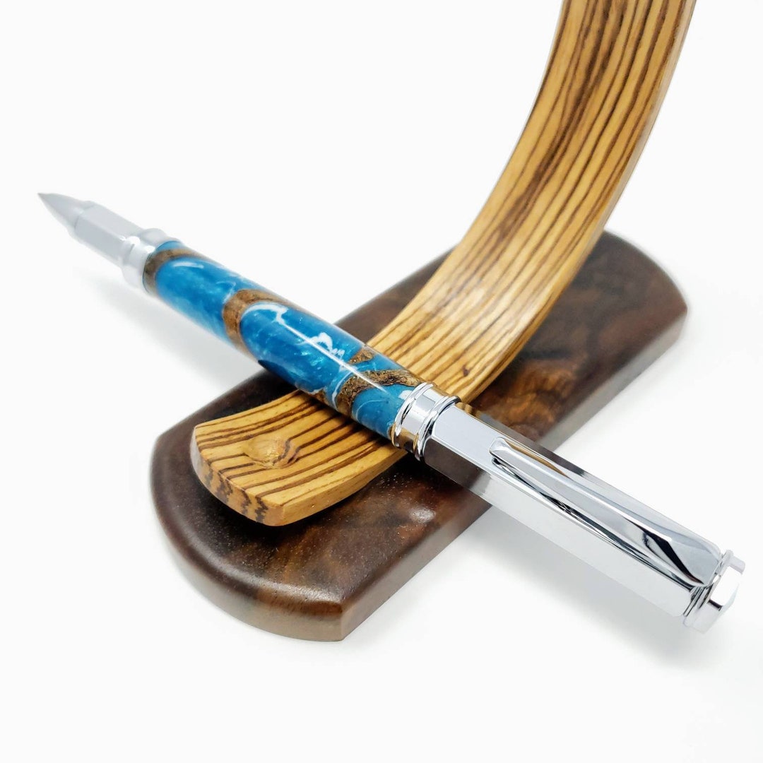 Hybrid Acorn Cap With Teal and White Resin Magnetic Cap Rollerball Pen ...