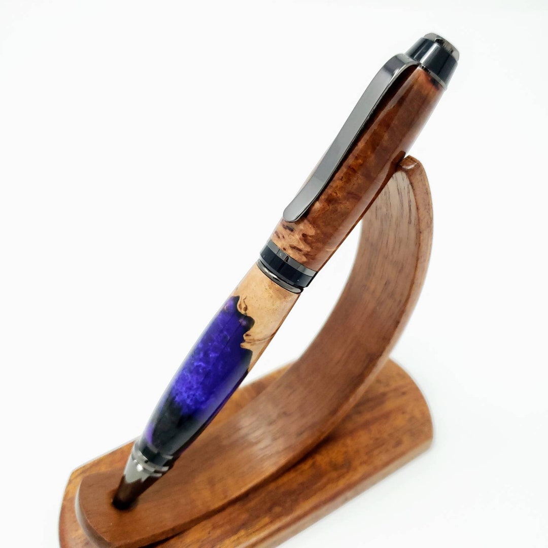Hybrid Red Mallee Burl Ballpoint Pen With Purple and Black Resin ...