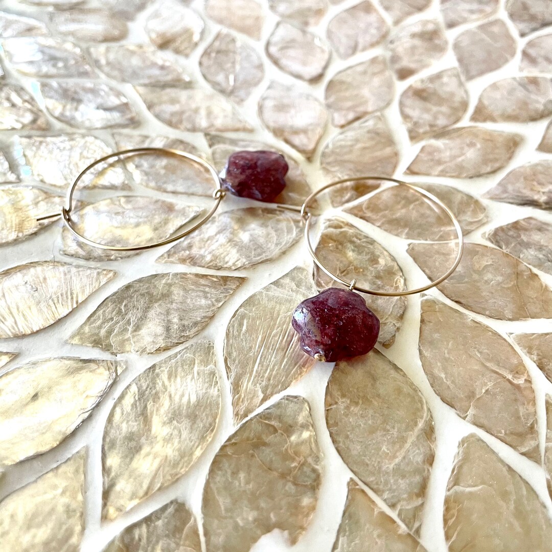 Natural Red Muscovite mica cross Roads Hoops in Sterling - Etsy