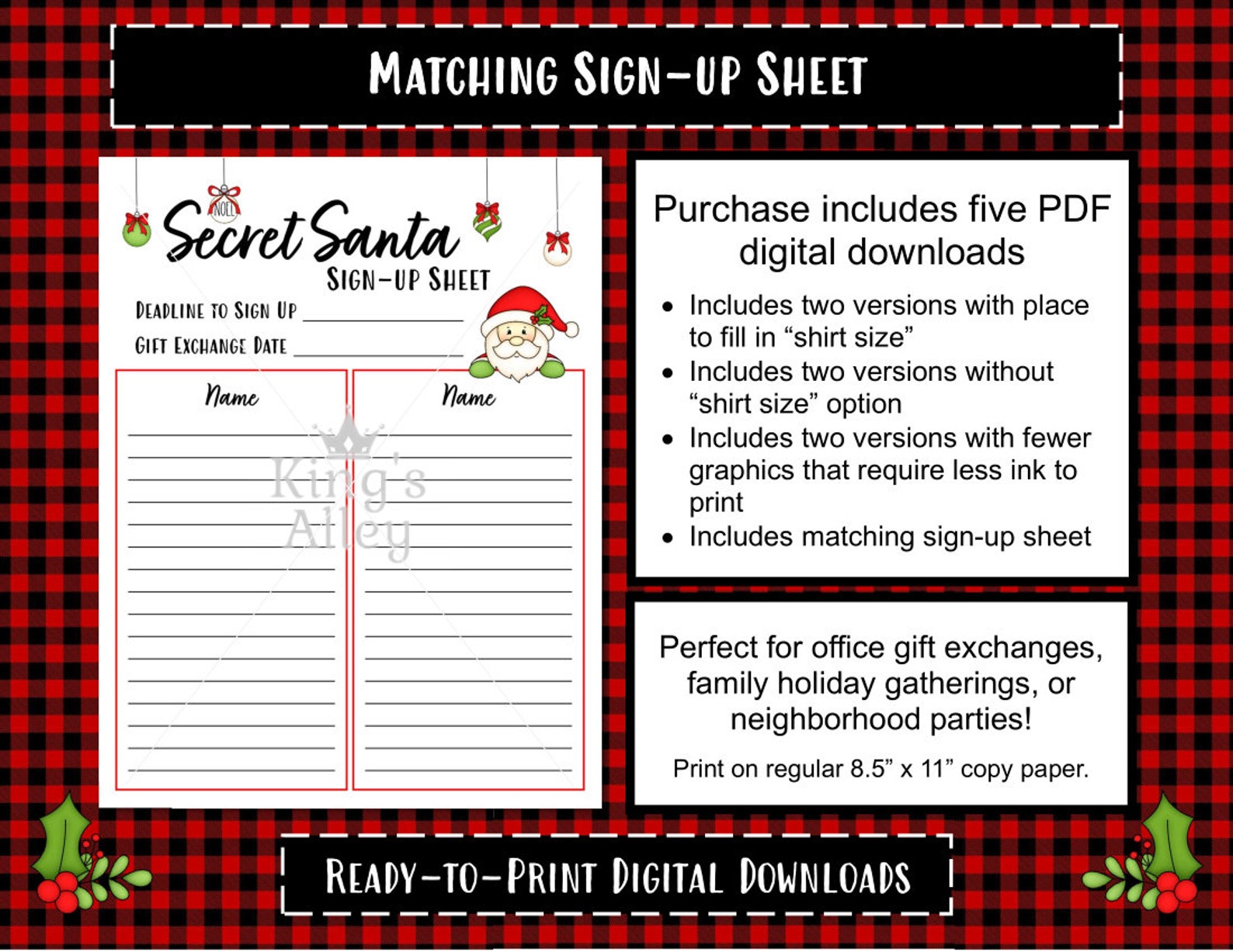 PRINTABLE Secret Santa Questionnaire and Sign-up Sheet, Digital ...