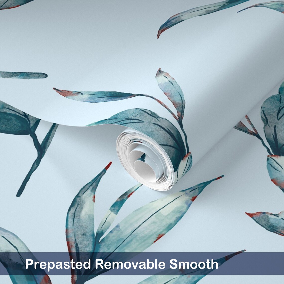 Wallpaper, Spring Leaves Garden Light Blue Large Scale Large Scale ...