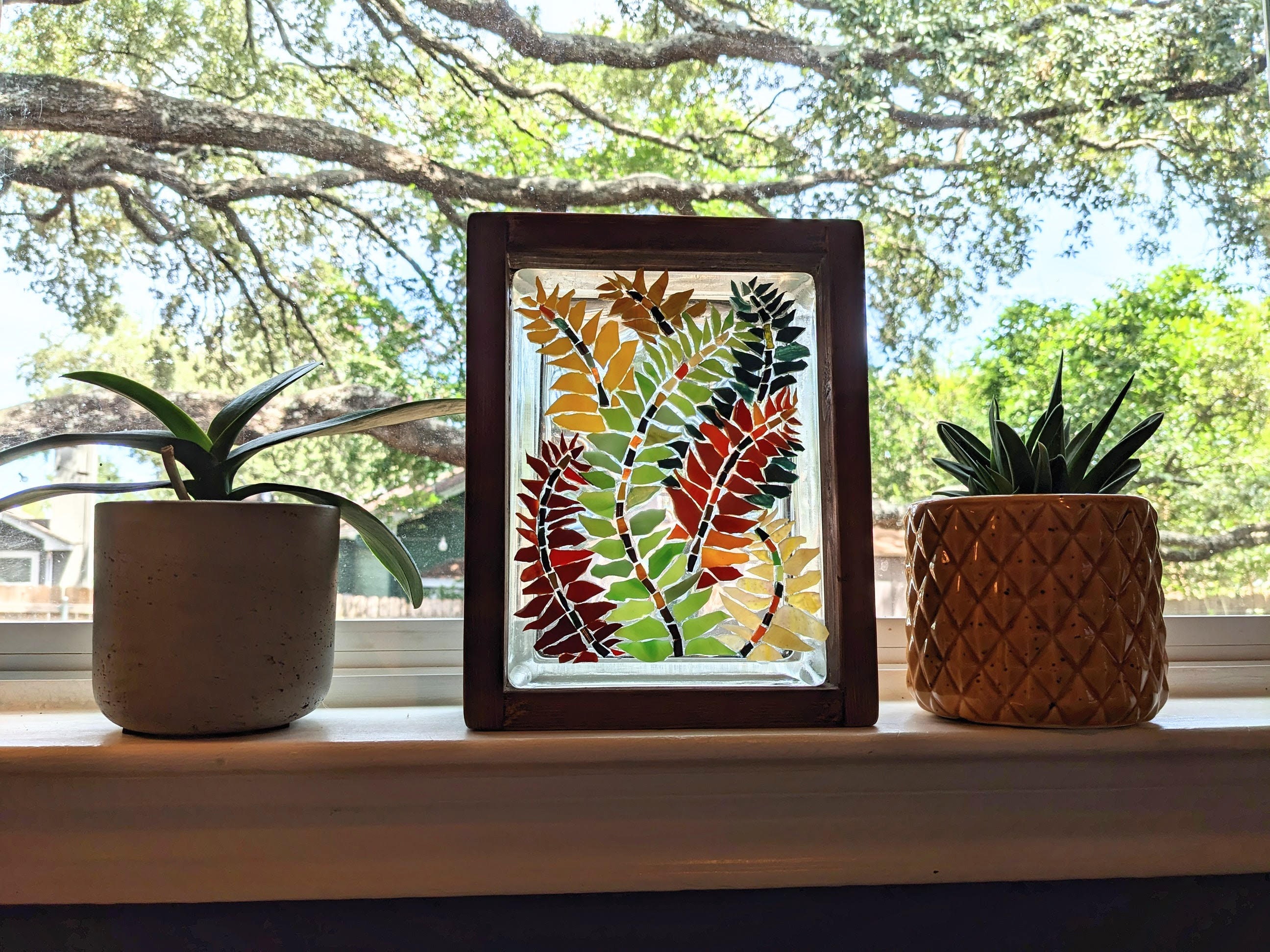 Mosaic Fern Leaves, Glass Block, Framed - Etsy