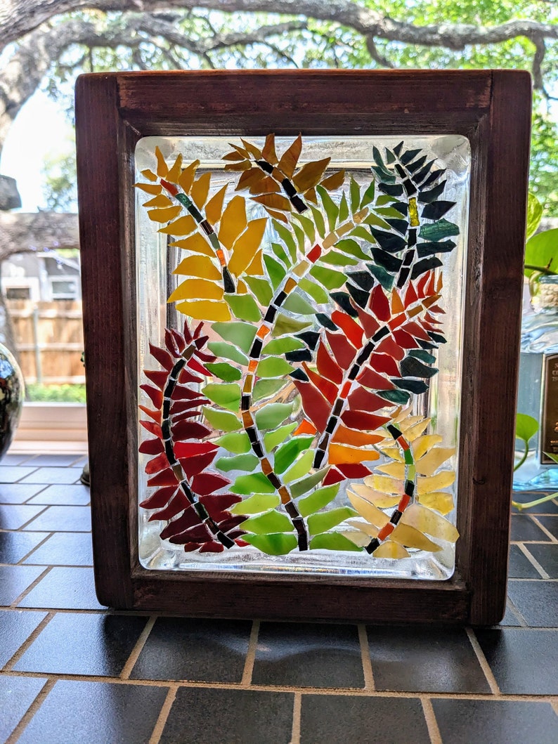 Mosaic Fern Leaves, Glass Block, Framed - Etsy