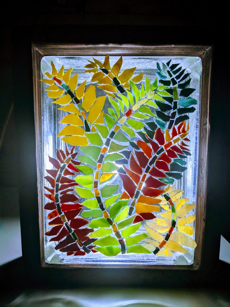 Mosaic Fern Leaves, Glass Block, Framed - Etsy
