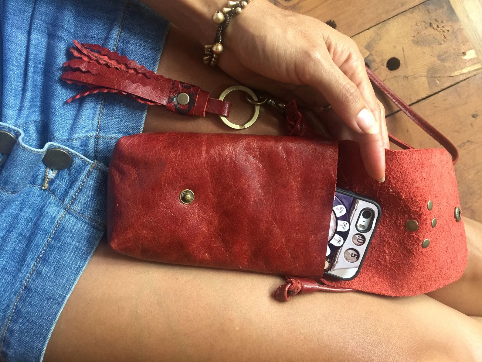 Red Leather Crossbody Bag Phone Purse - Etsy