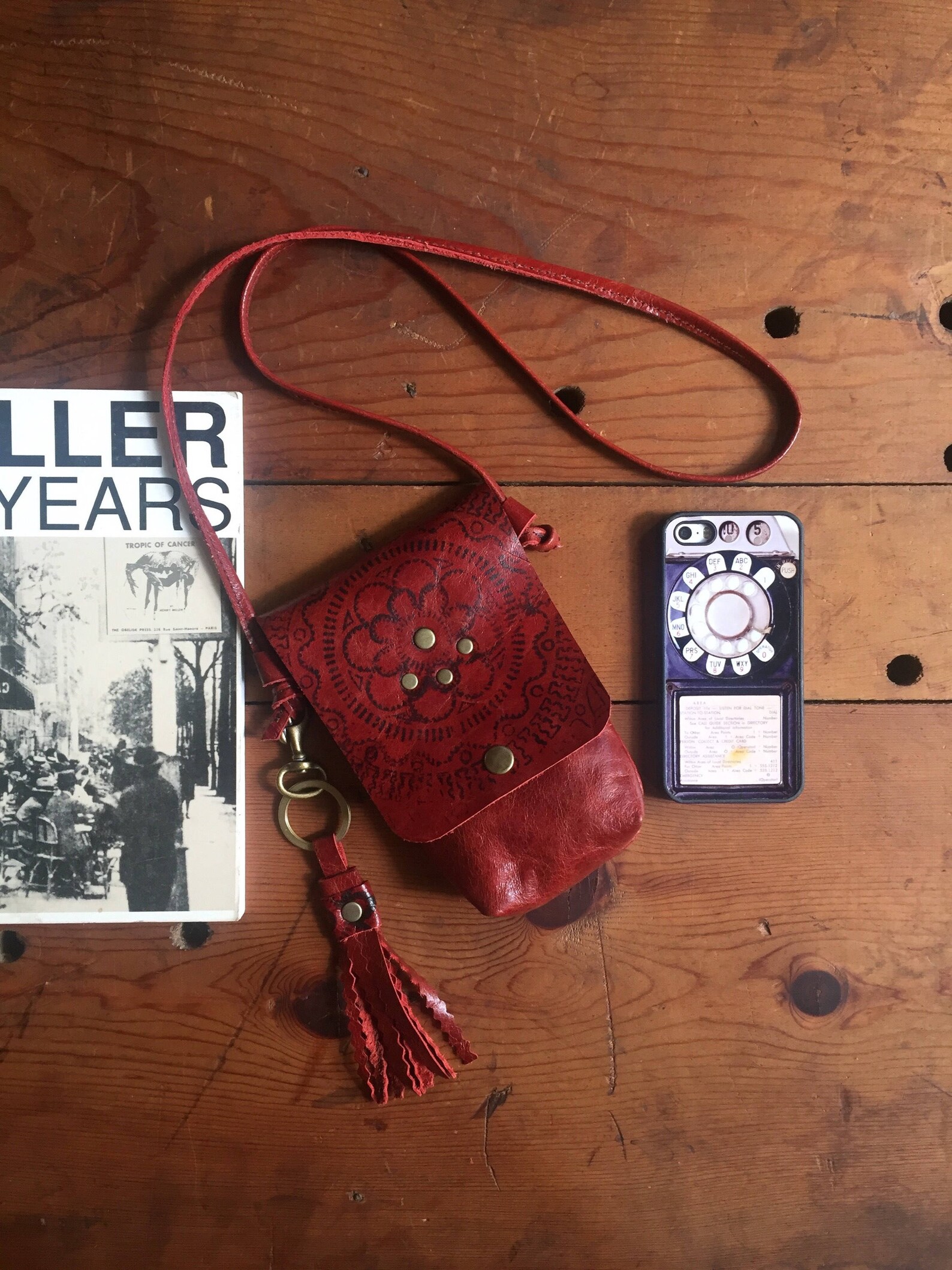 Red Leather Crossbody Bag Phone Purse | Etsy