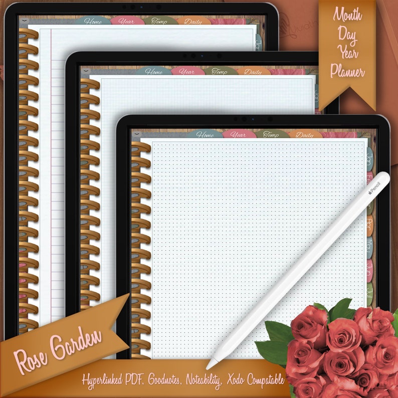 Rose Garden, Vertical Hyperlinked Digital PDF Planner - Etsy