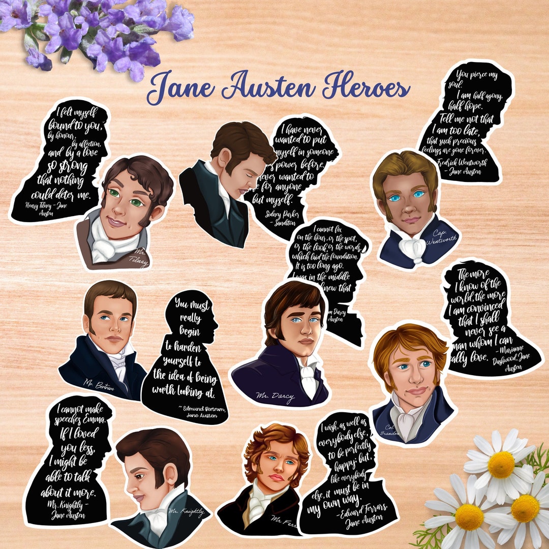 Jane Austen Heroes Sticker Set, Novel Inspired Matte Vinyl Stickers ...