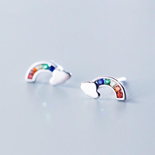 925 Sterling Silver Rainbow Stud Earrings Gay Pride - Etsy