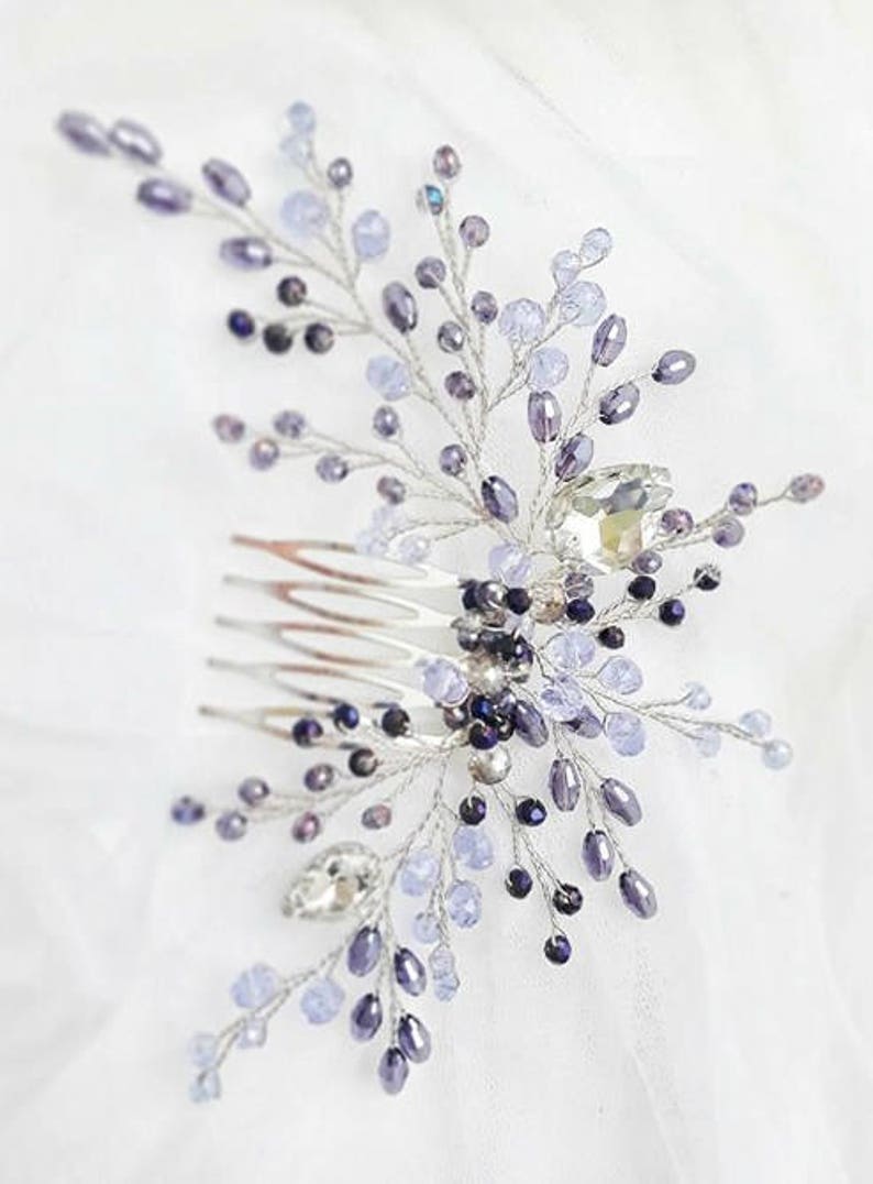 Purple hair comb Lilac Rhinestone Hair Comb Purple Wedding | Etsy