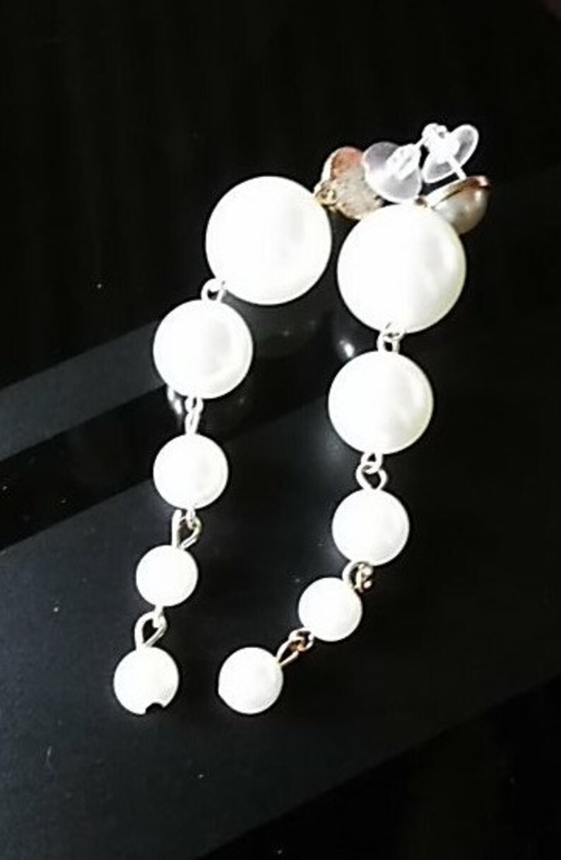 Long white pearl earings Pearl chain earrings Long ear cuff 4 | Etsy