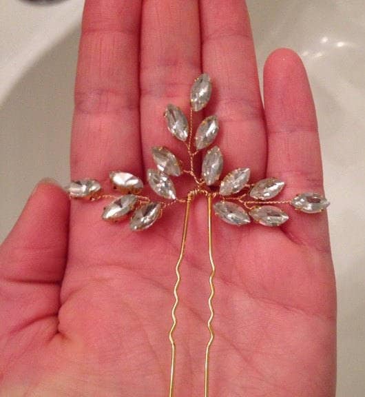Set of 3 Crystal hair pins Wedding Hairpin Gold Crystal Leaf | Etsy