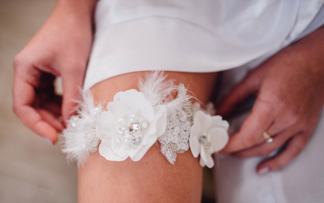 Ivory Bridal Garter Bridal Garter Belt Crystal Pearl Wedding Garter ...