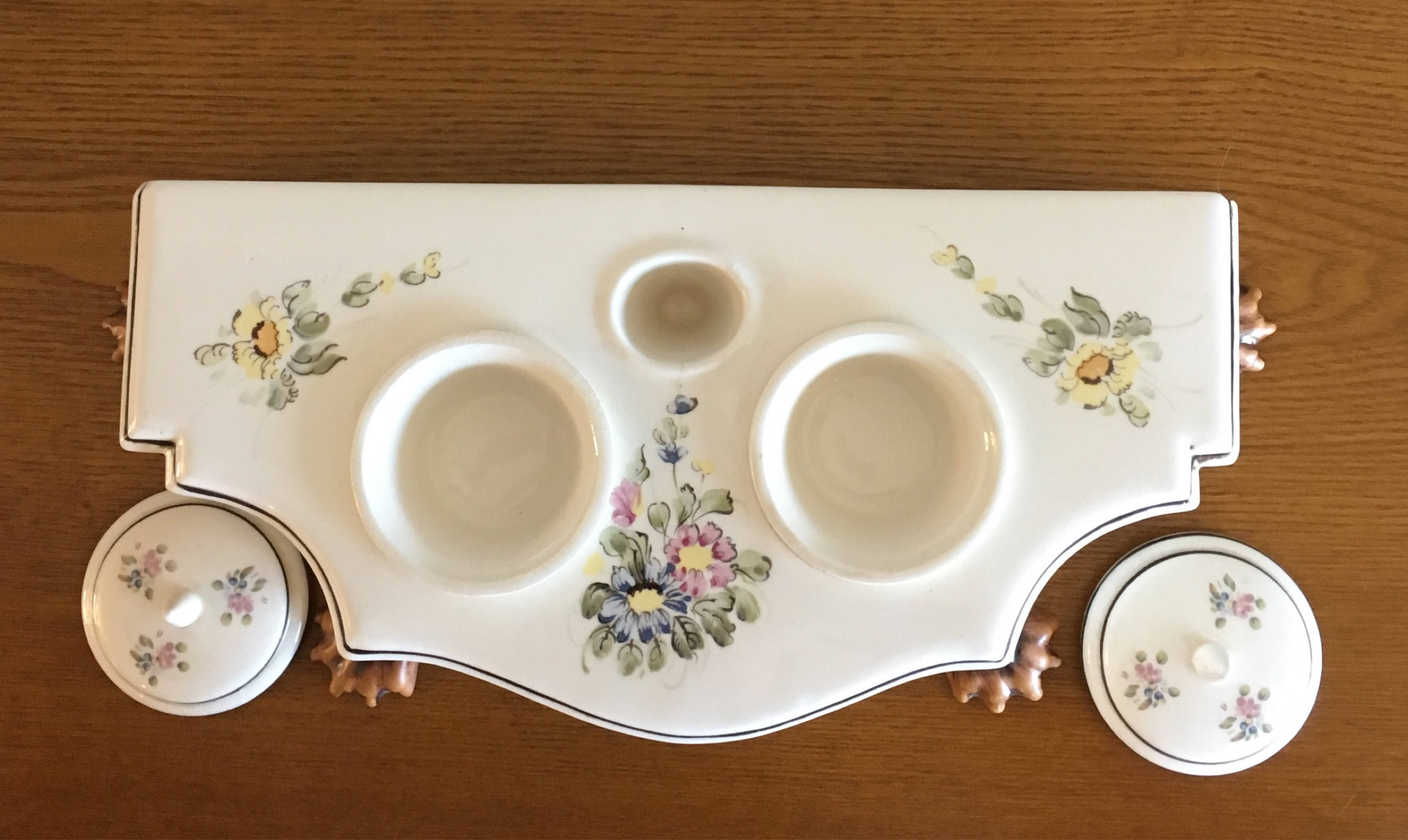 Vintage Porcelain Ink Well With Floral Decoration and Claw - Etsy