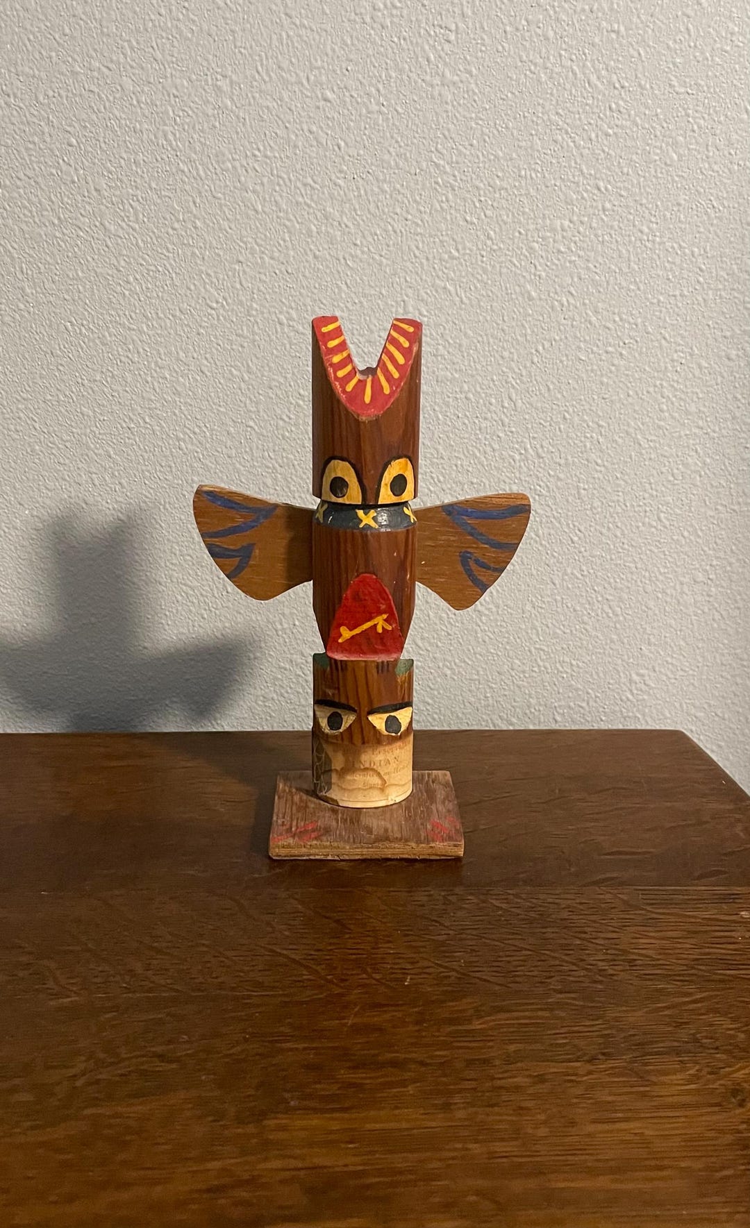 Milk’s Camp Industries Totem Pole Figurine- Vintage Hand Carved Wooden ...