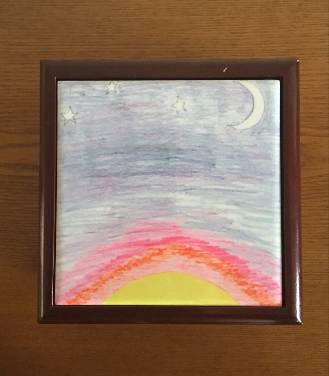 Vintage Ceramic and Wood Jewelry Box- Sun and Moon Tile Trinket Box ...