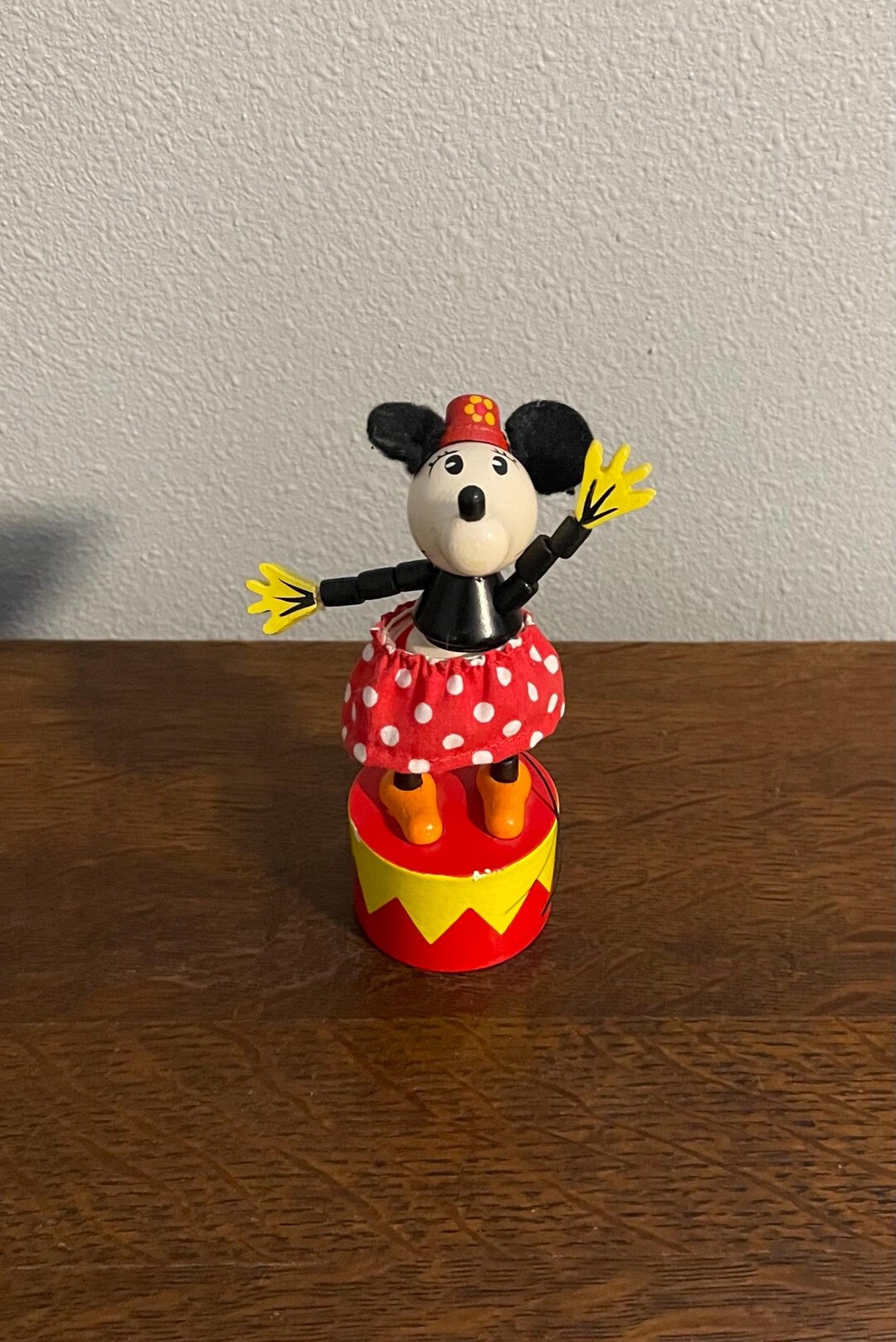 1990’s Minnie Mouse Wooden Push Button Puppet- Vintage Disney Minnie ...