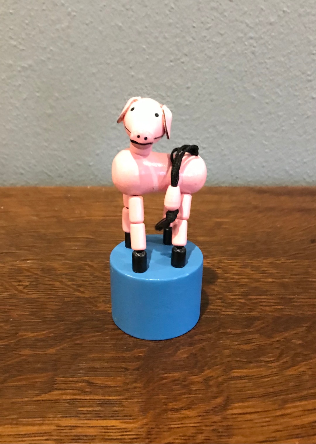 1980’s Wooden Pig Push Button Puppet- Vintage Pig Push Button ...