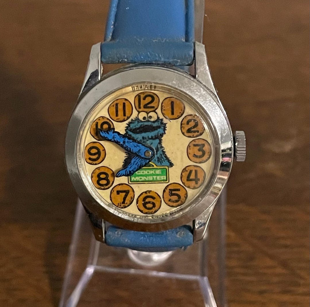 1970's Bradley Cookie Monster Watch- Vintage Sesame Street Manual Wind ...