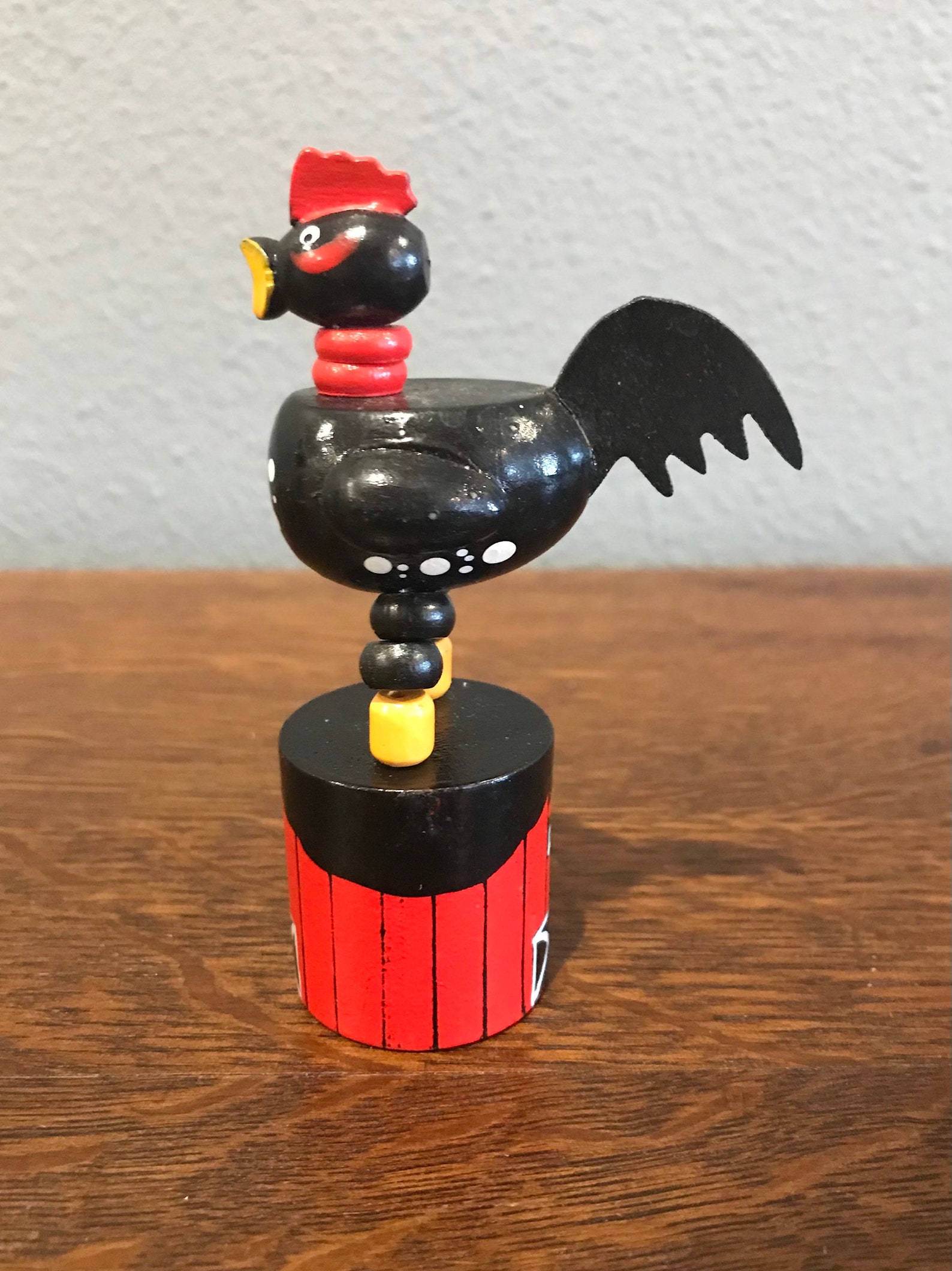 1990’s Wooden Rooster Push Button Puppet- Vintage Push Button ...