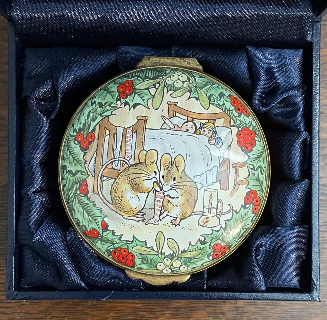 1982 Crummles Beatrix Potter Christmas Mice Trinket Box- Vintage Enamel ...
