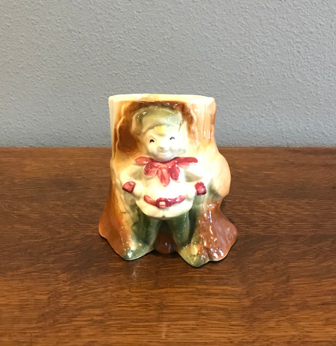 1950’s Tree Stump and Elf Planter- Vintage Ceramic Elf Planter - Etsy
