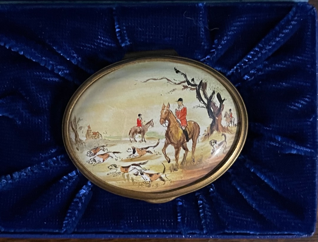 1970’s Bilston and Battersea English Fox Hunt Enamel Box- Vintage ...