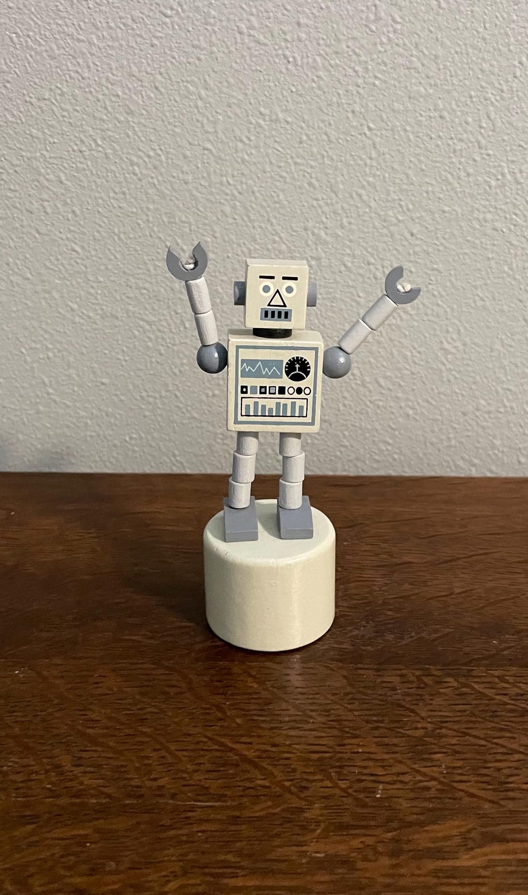 1990’s Wooden Robot Push Button Puppet- Vintage Push Button Marionette ...