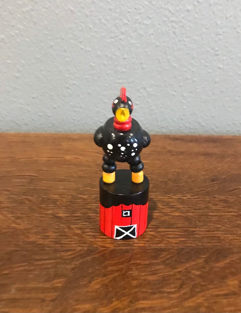1990’s Wooden Rooster Push Button Puppet- Vintage Push Button ...