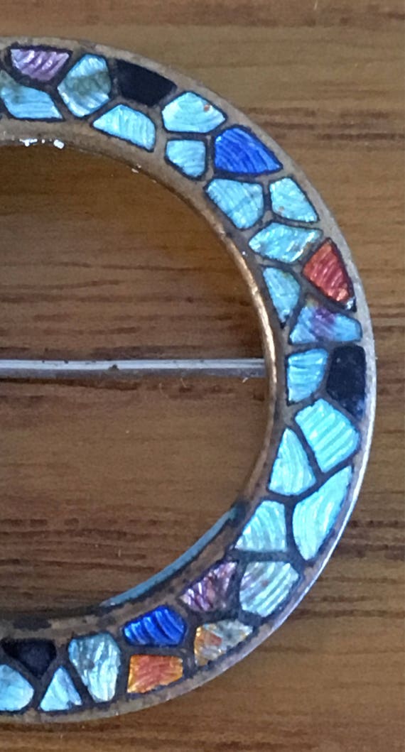 Art Deco Enamel Mosaic Brooch- Multicolored Enamel Pin - Gem