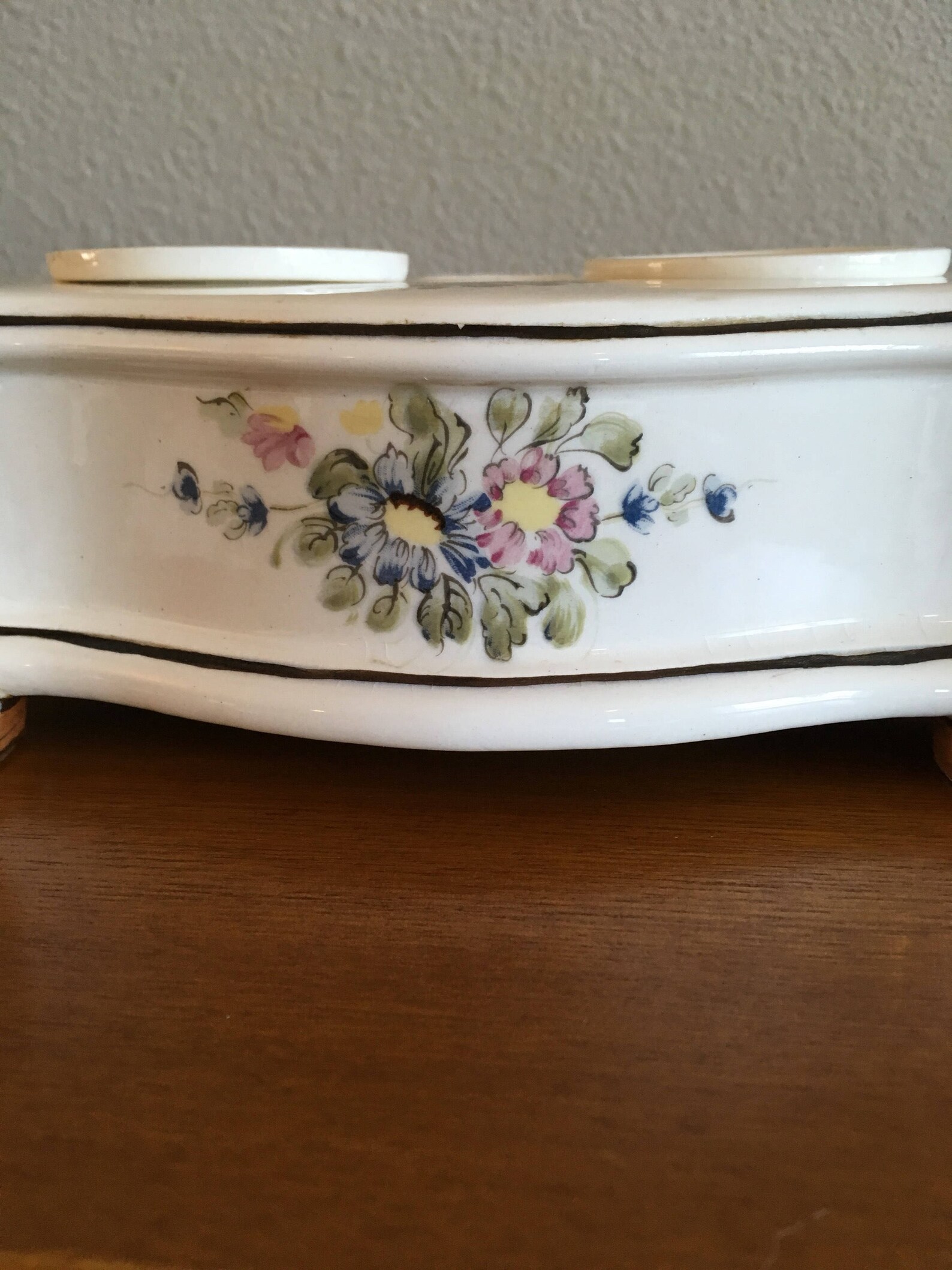 Vintage Porcelain Ink Well With Floral Decoration and Claw | Etsy