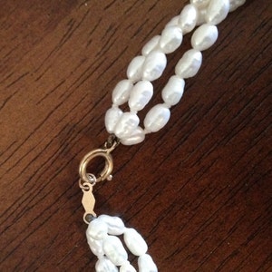 Vintage Triple String of Fresh Water Pearls With 14 Karat Gold Accents ...