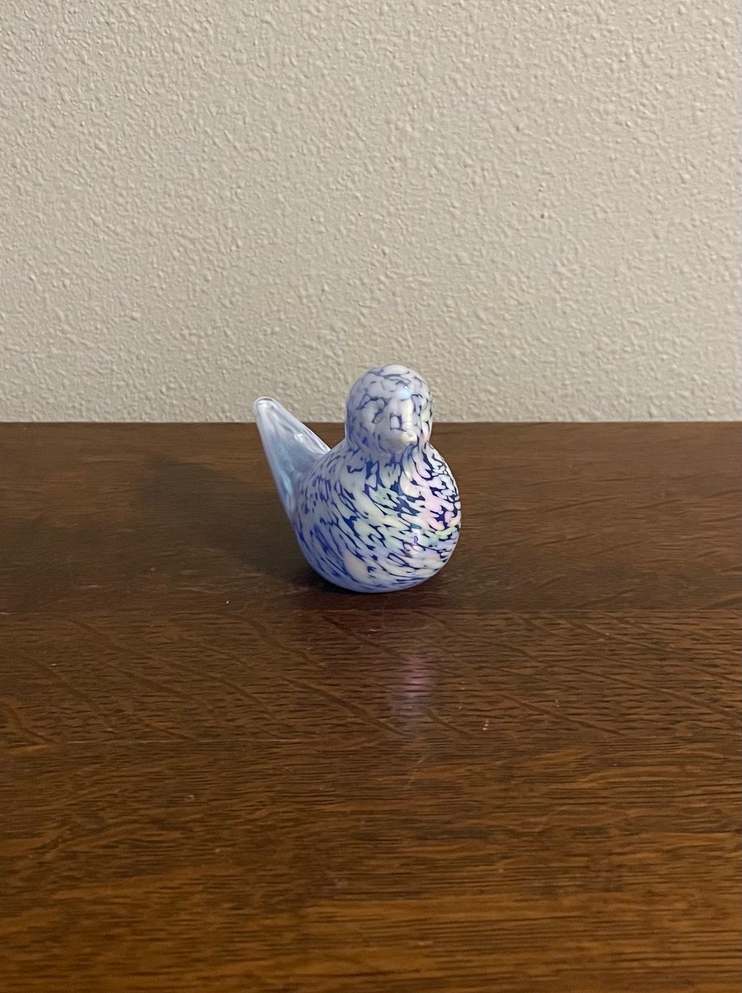 Art Glass Bird Paperweight- Vintage Blue and White Art Glass Bird ...