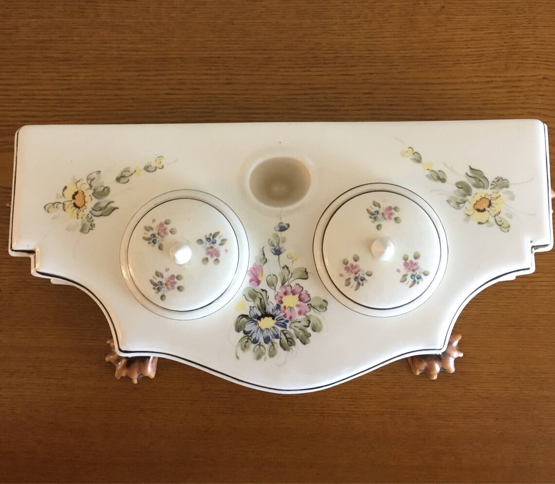 Vintage Porcelain Ink Well With Floral Decoration and Claw - Etsy