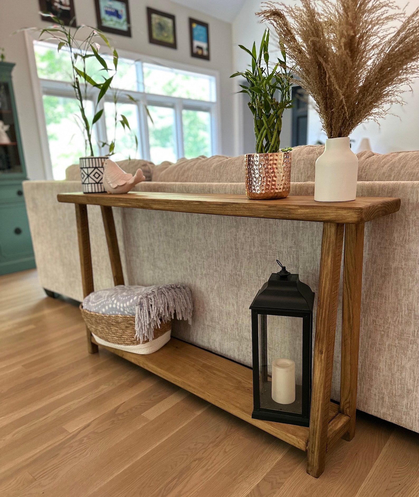 Solid Wood Sofa Table With Charging Outlets: Farmhouse Console Table ...