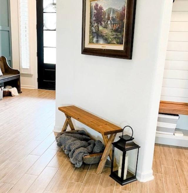 Small narrow wooden bench store