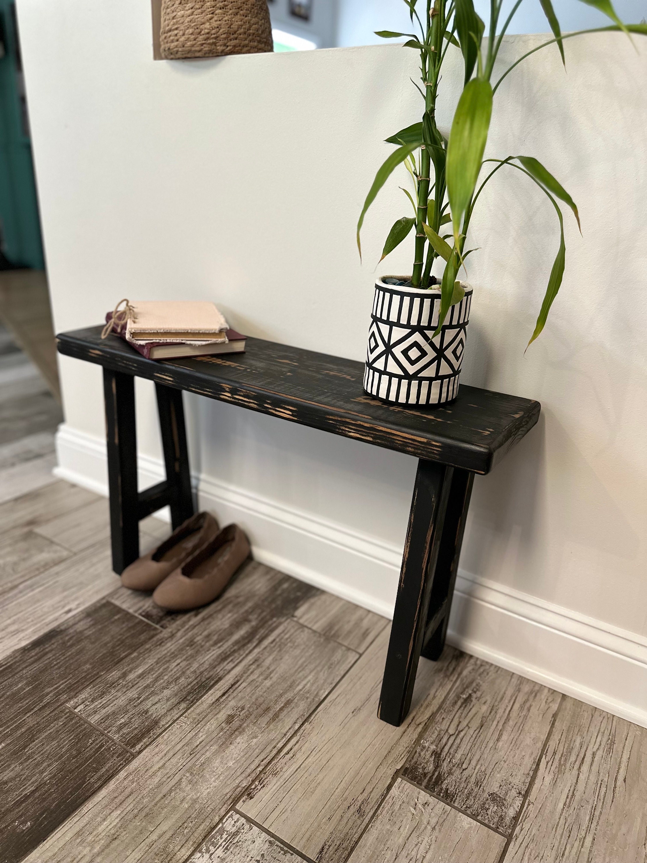 Distressed Black Barnwood Bench Farmhouse Bench Decorative Bench Furniture Entryway Skinny Bench Accent Table Plant Table Etsy