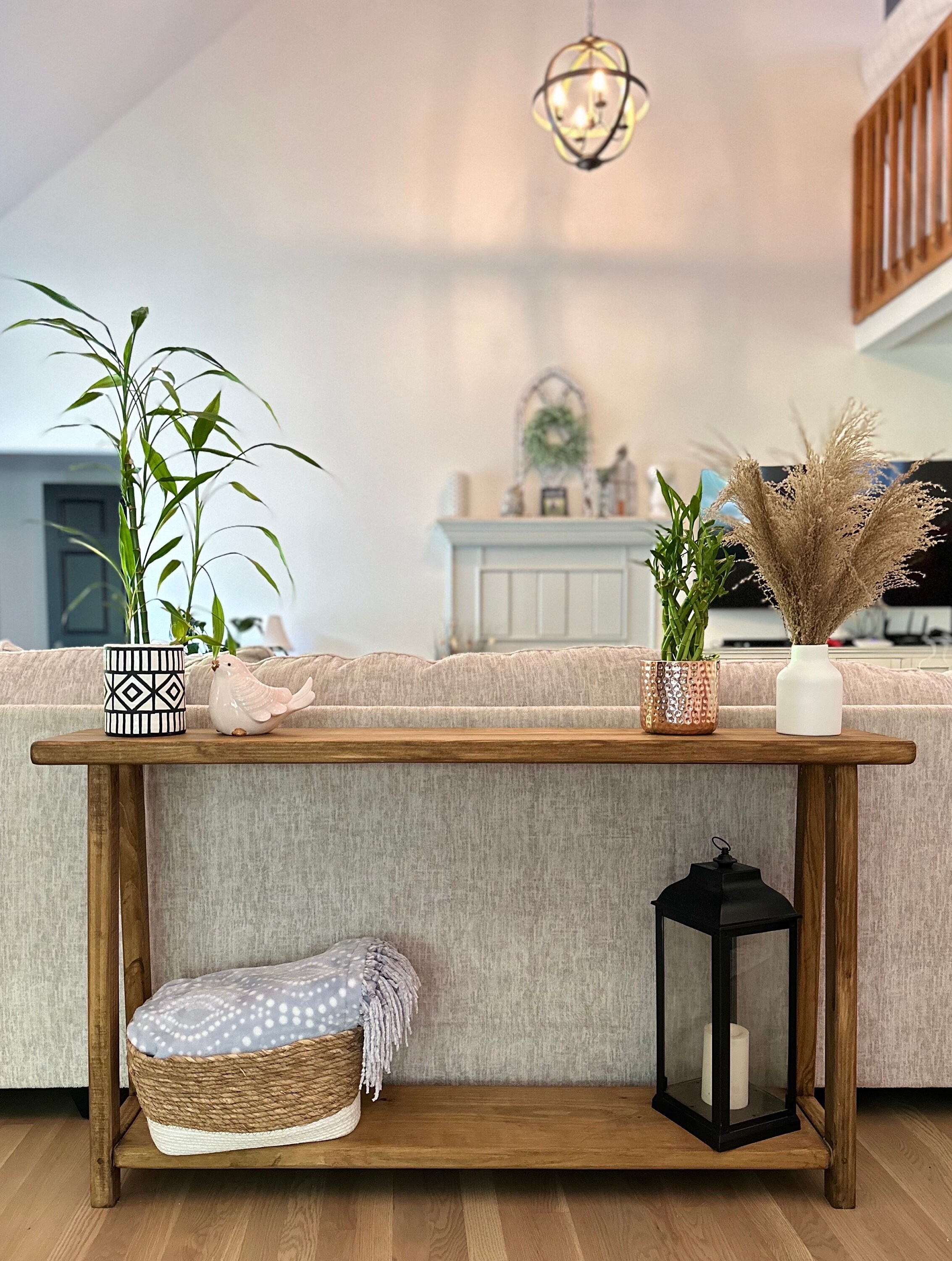 Solid Wood Sofa Table With Charging Outlets: Farmhouse Console Table ...