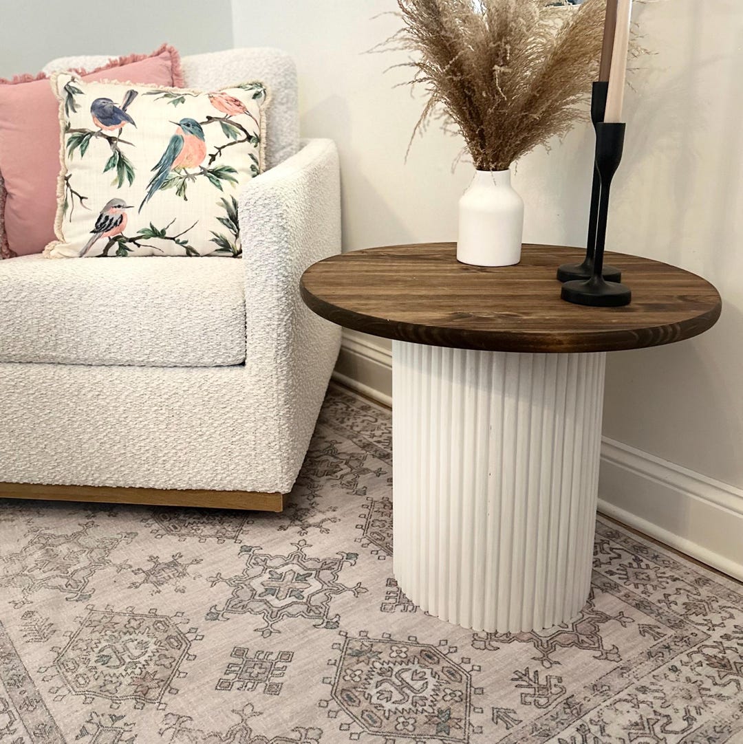 Solid Wood Fluted Coffee Table: Contemporary Round End Table - Etsy