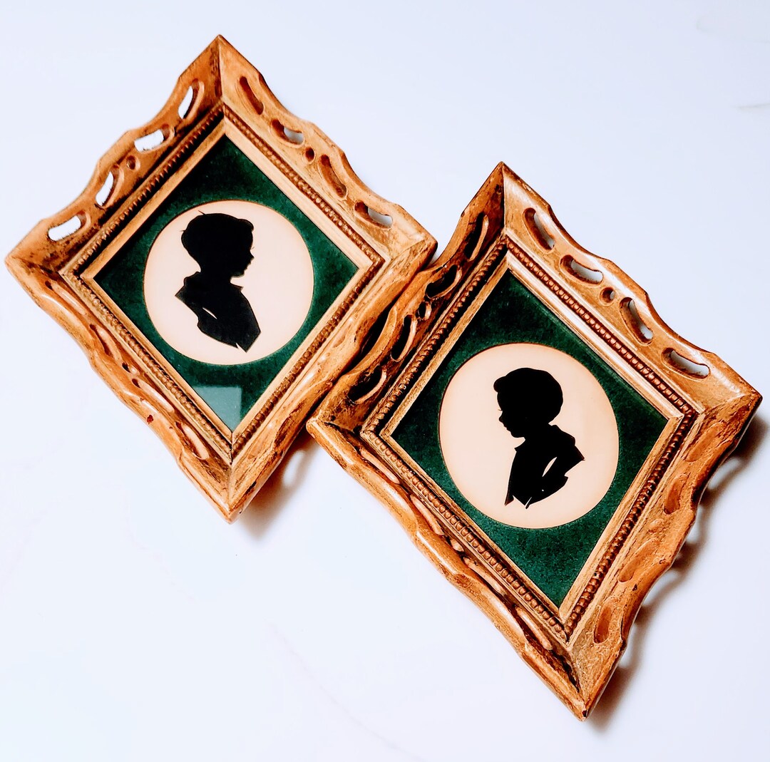 Set of 2 Antique Hollow Cut Silhouette Portraits in Wood Frames - Etsy