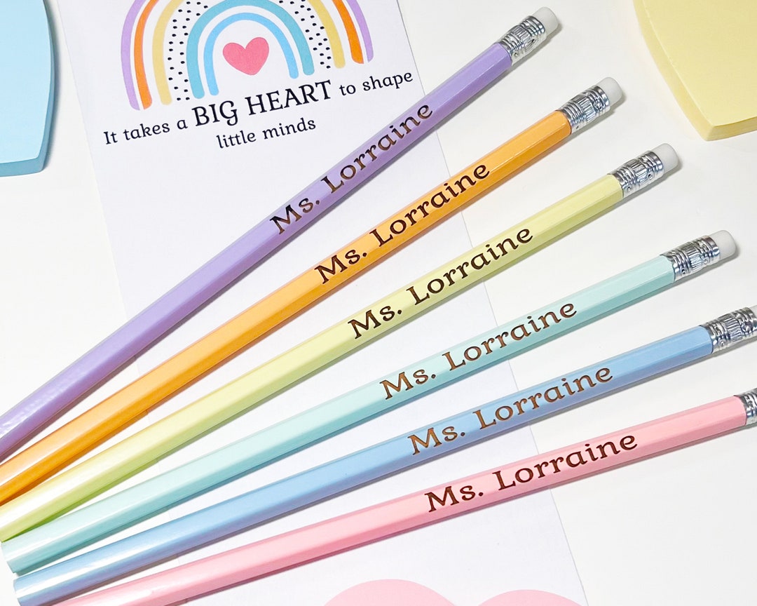 Custom Pencils Gift Set With Heart Sticky Note Pad, Personalized ...