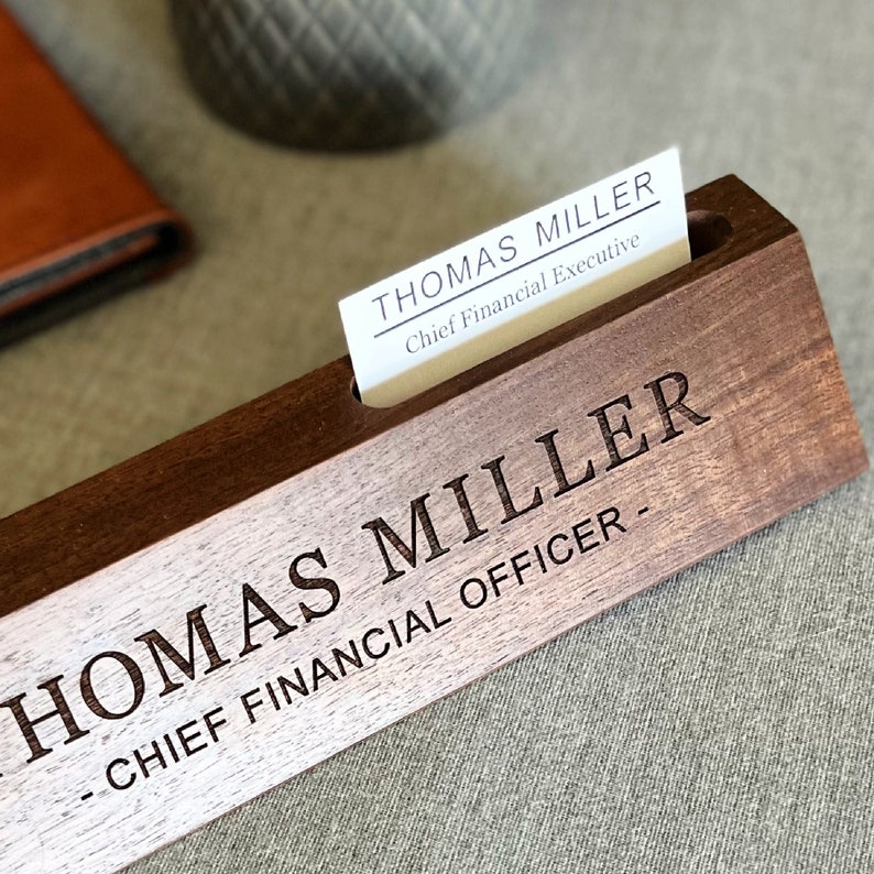 Desk Name Plate Office With Card Holder Personalized Solid - Etsy