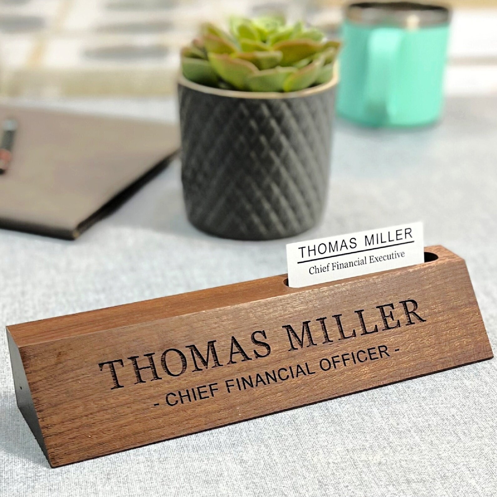 Desk Name Plate With Business Card Holder - Etsy