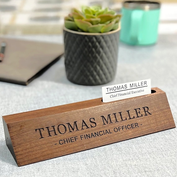 Desk Name Plate With Business Card Holder - Etsy