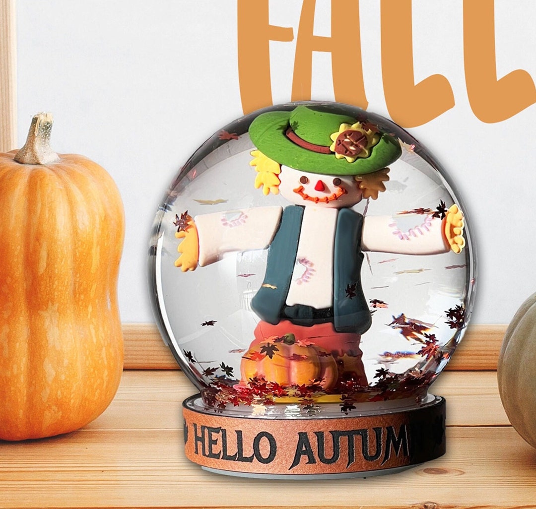 Scarecrow Snow Globe, Fall Decor, Halloween Shaker, Autumn Decoration ...
