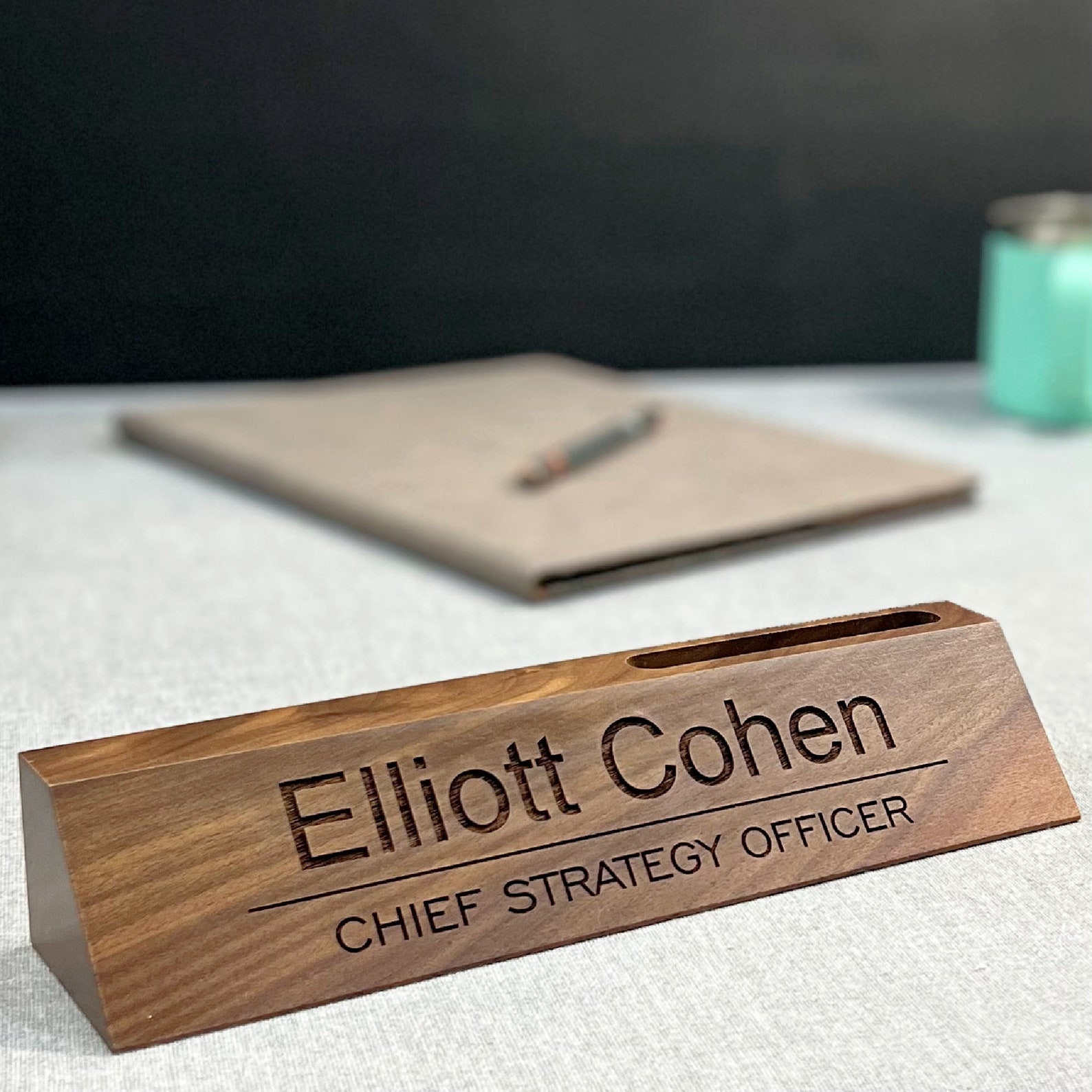 Desk Name Plate With Business Card Holder - Etsy