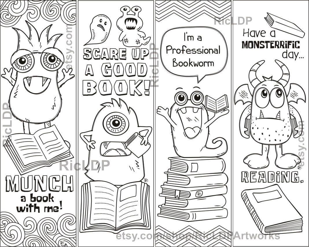 8 Whimsical Monster Coloring Bookmarks With Reading Quotes – Printable ...