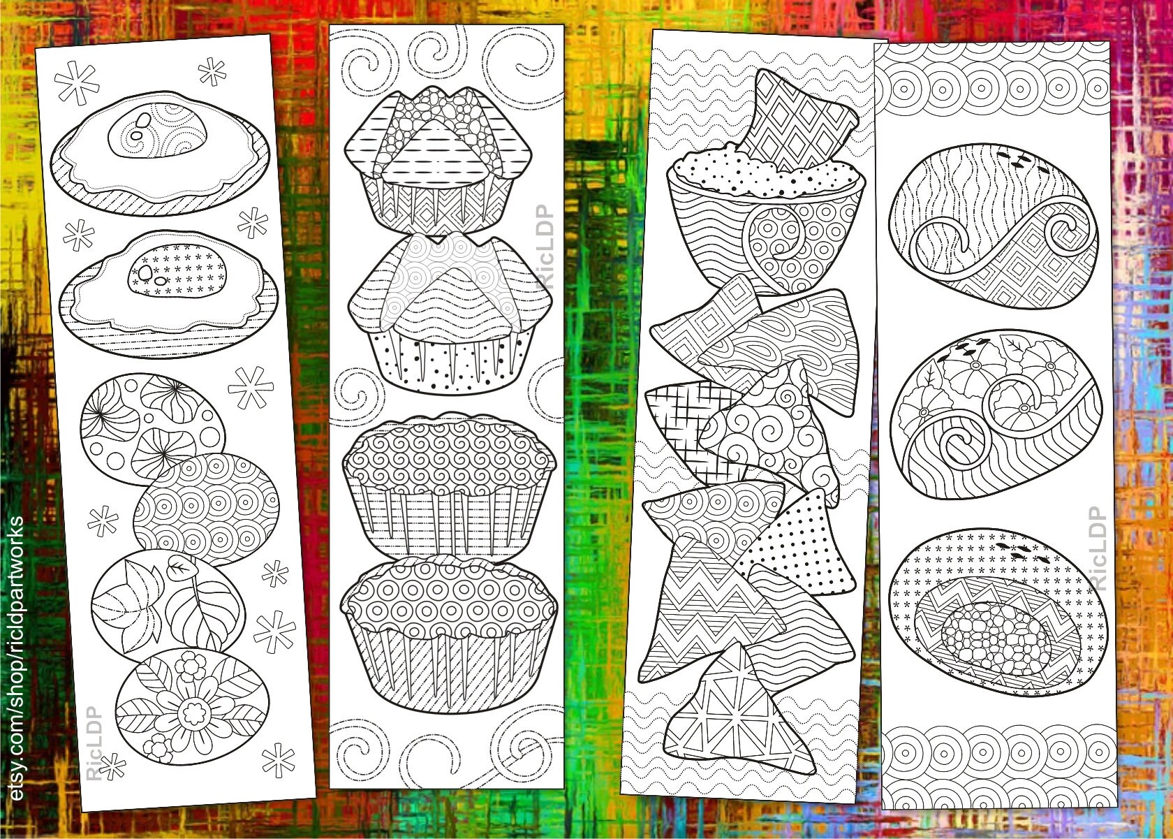 Food Doodle Coloring Bookmarks Lineart Fried Chicken Eggs Pancakes ...