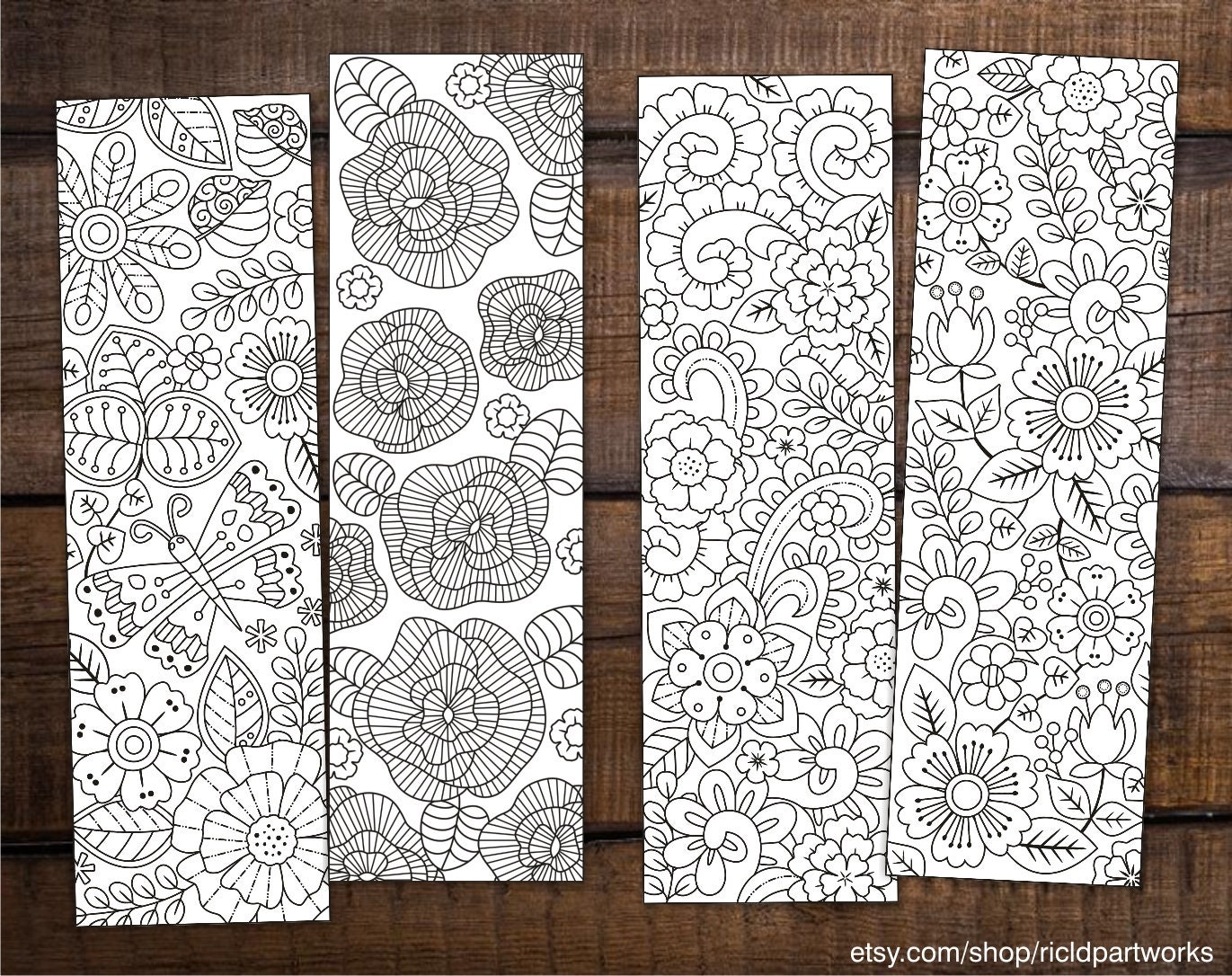 Flower Coloring Bookmarks: Zen Doodle Art, Printable Relaxation (PDF ...